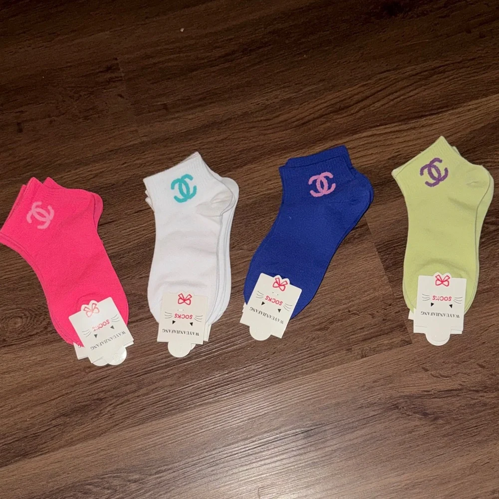 Accessories | Colorful Logo Ankle Socks Pink White Blue Lime | Poshmark